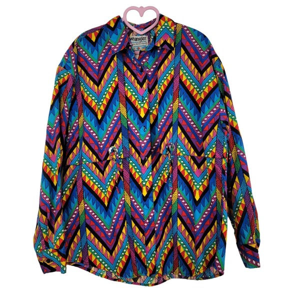 Wrangler | Tops | Vintage 8s 90s Wrangler Western Button Up Panel Aztec ...